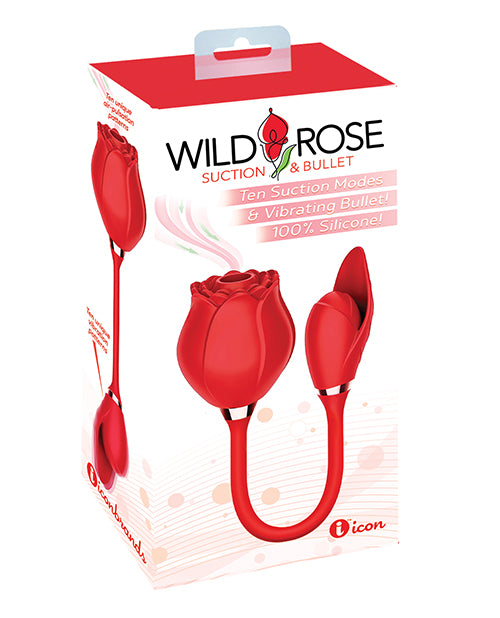 Wild Rose Rechargeable Silicone Suction & Bullet Vibrator - Red ...